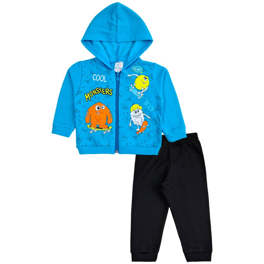 Conjunto Moletom Bebê Menino Monsters Azul